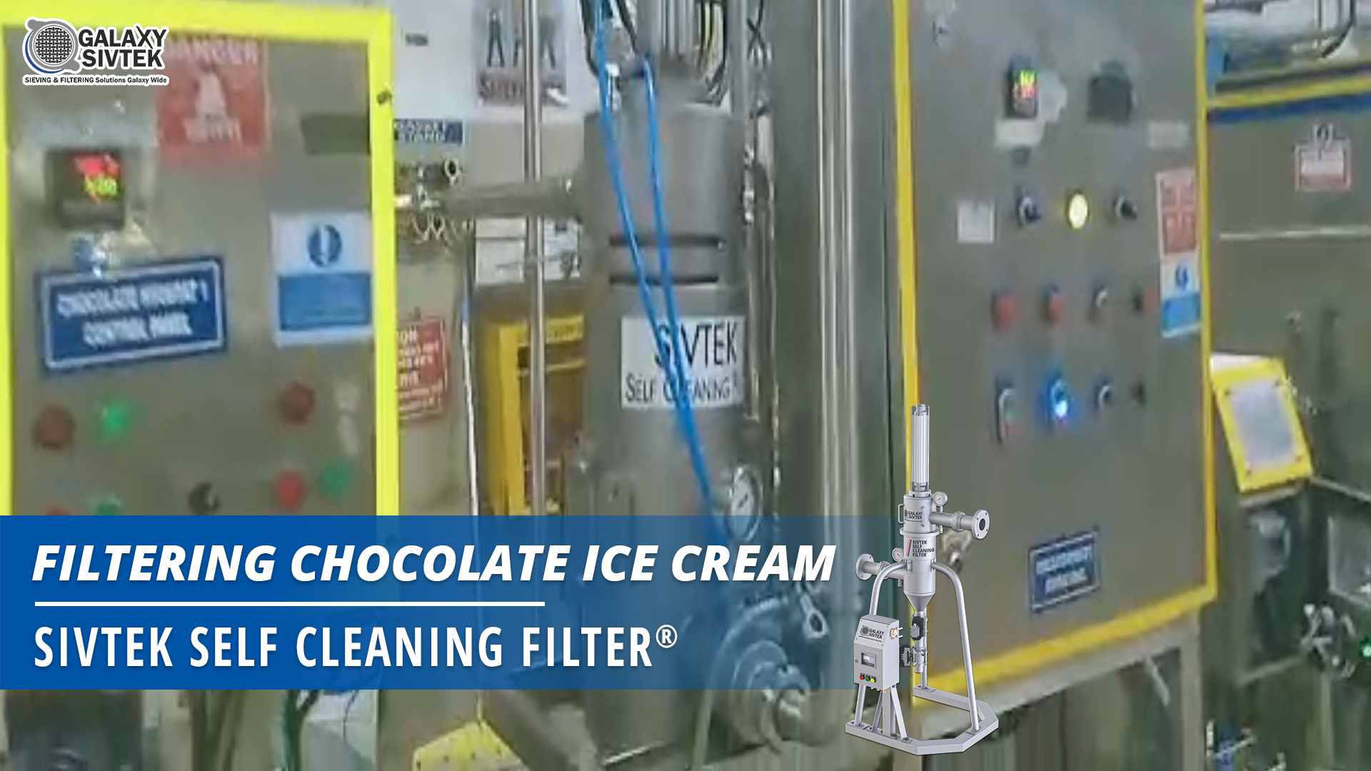 Filtering chocolate ice cream with self cleaning filter